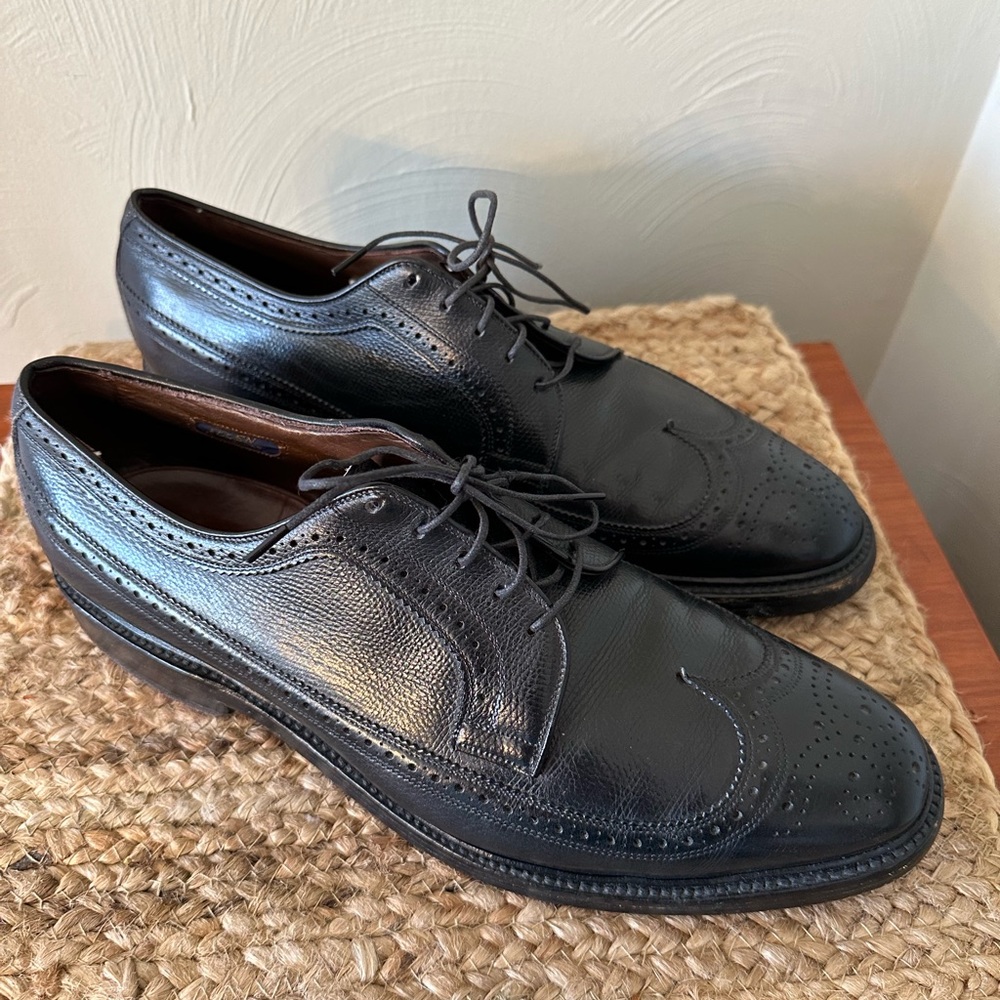 Men’s Black Leather Wing Tip Dress Shoes Allen Edmund… - Gem